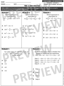 Algebra 1 STAAR TEKS A.10D Simplifying Polynomials – Algebra Accents