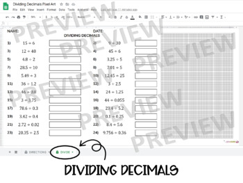 Google Sheets Digital Pixel Art Math Dividing Decimals – Algebra Accents