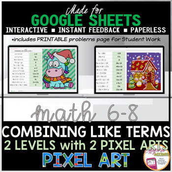 Christmas Algebra 1 Math Digital Pixel Art Combining Like Terms ...